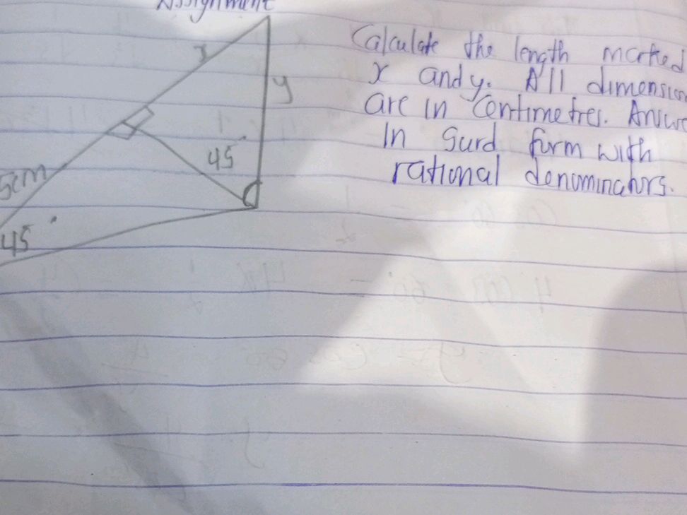 Calculate the length marked x and y. All | StudyX