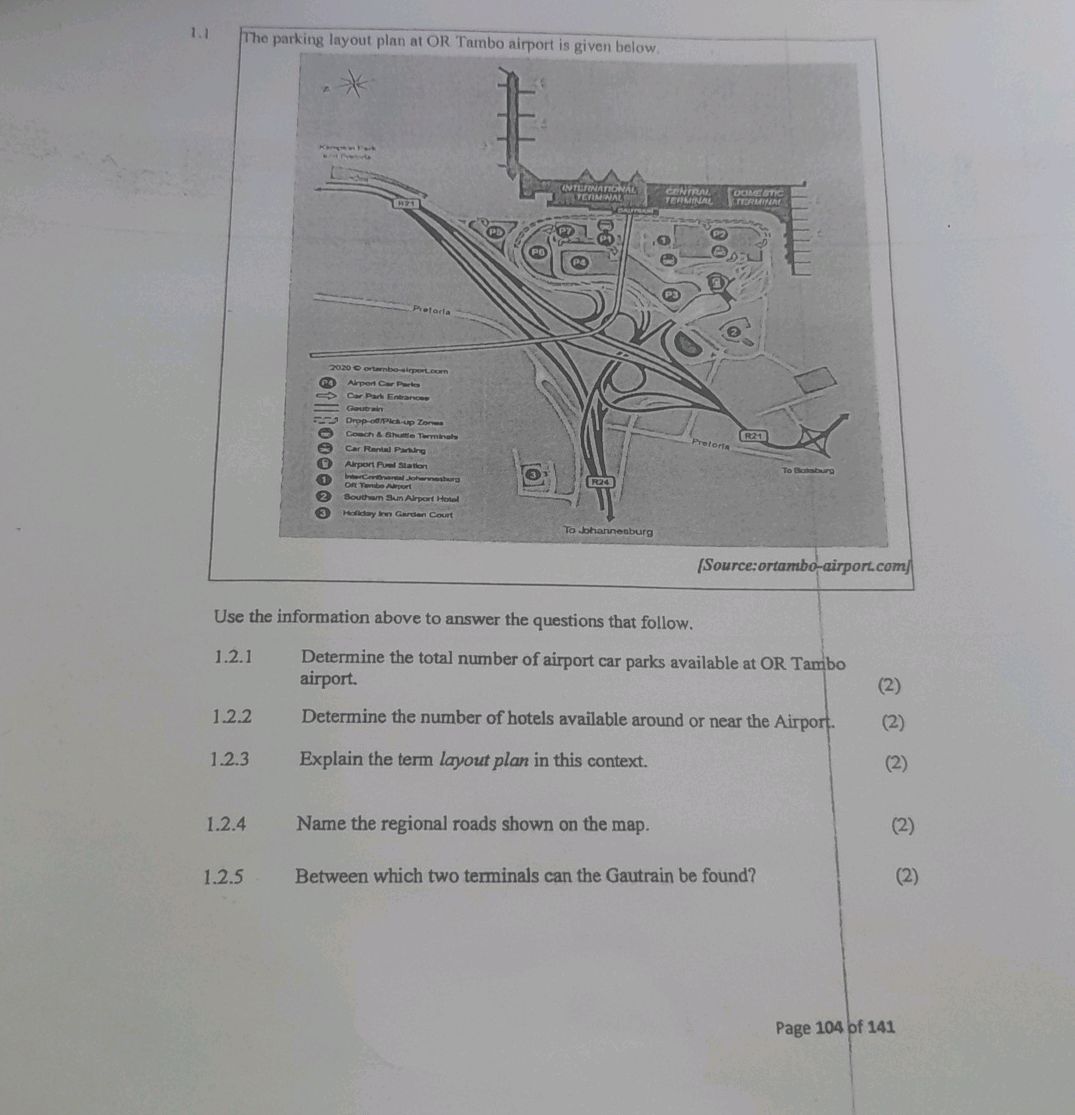 1.1 The parking layout plan at OR Tambo | StudyX