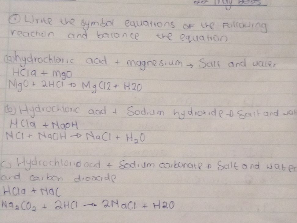 Write the symbol equations of the following | StudyX