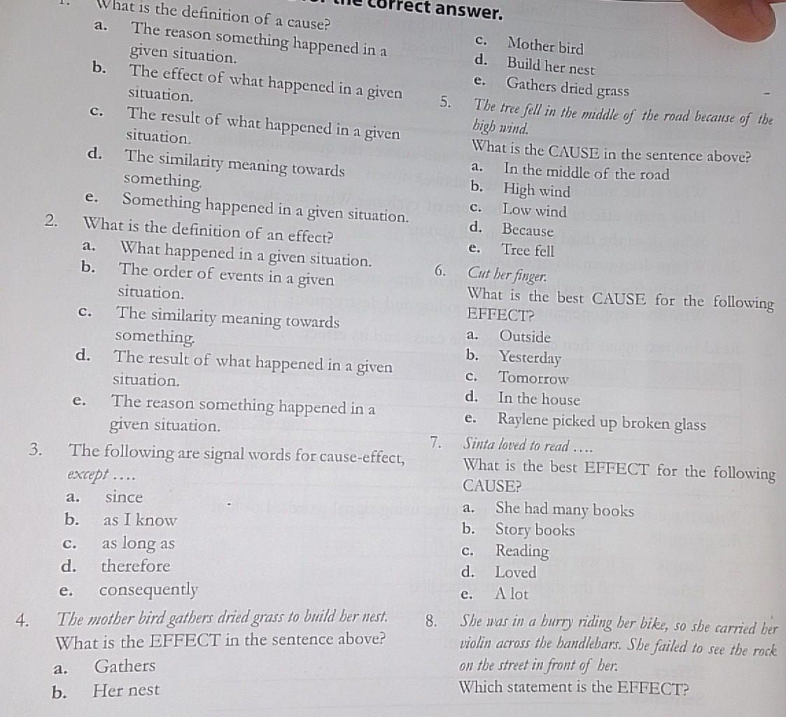 1. What is the definition of a cause? a. | StudyX
