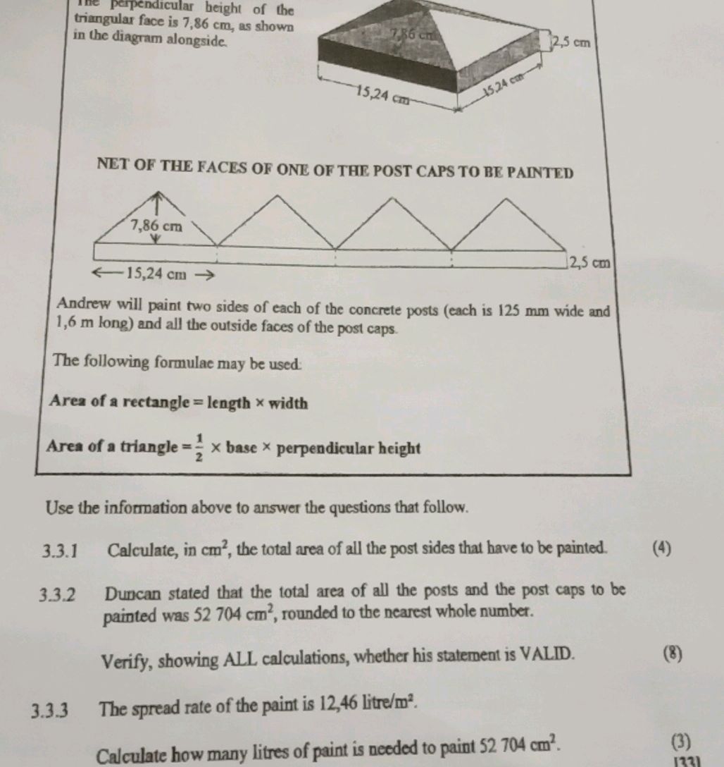 The perpendicular height of the triangular | StudyX
