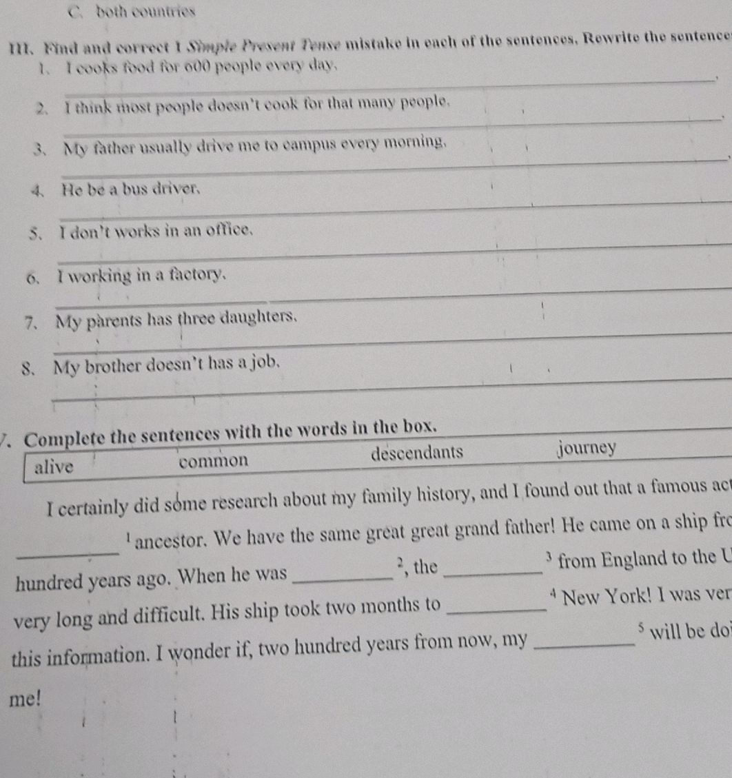 III. Find and correct 1 Simple Present Tense | StudyX