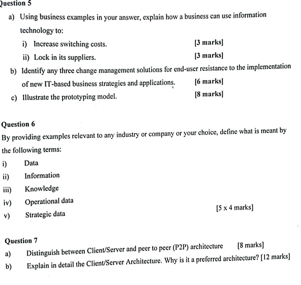 Question 5 a) Using business examples in | StudyX
