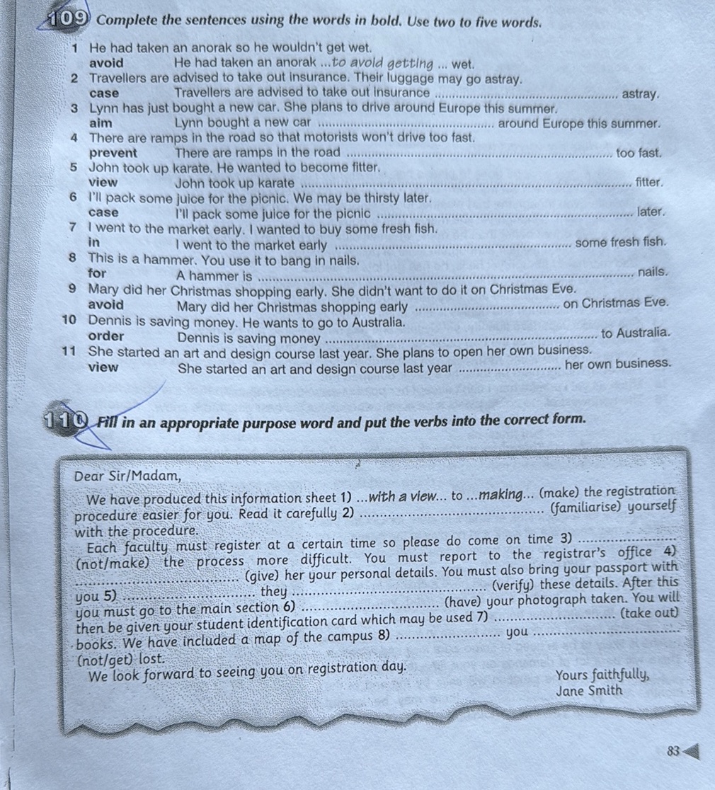 109 Complete the sentences using the words | StudyX