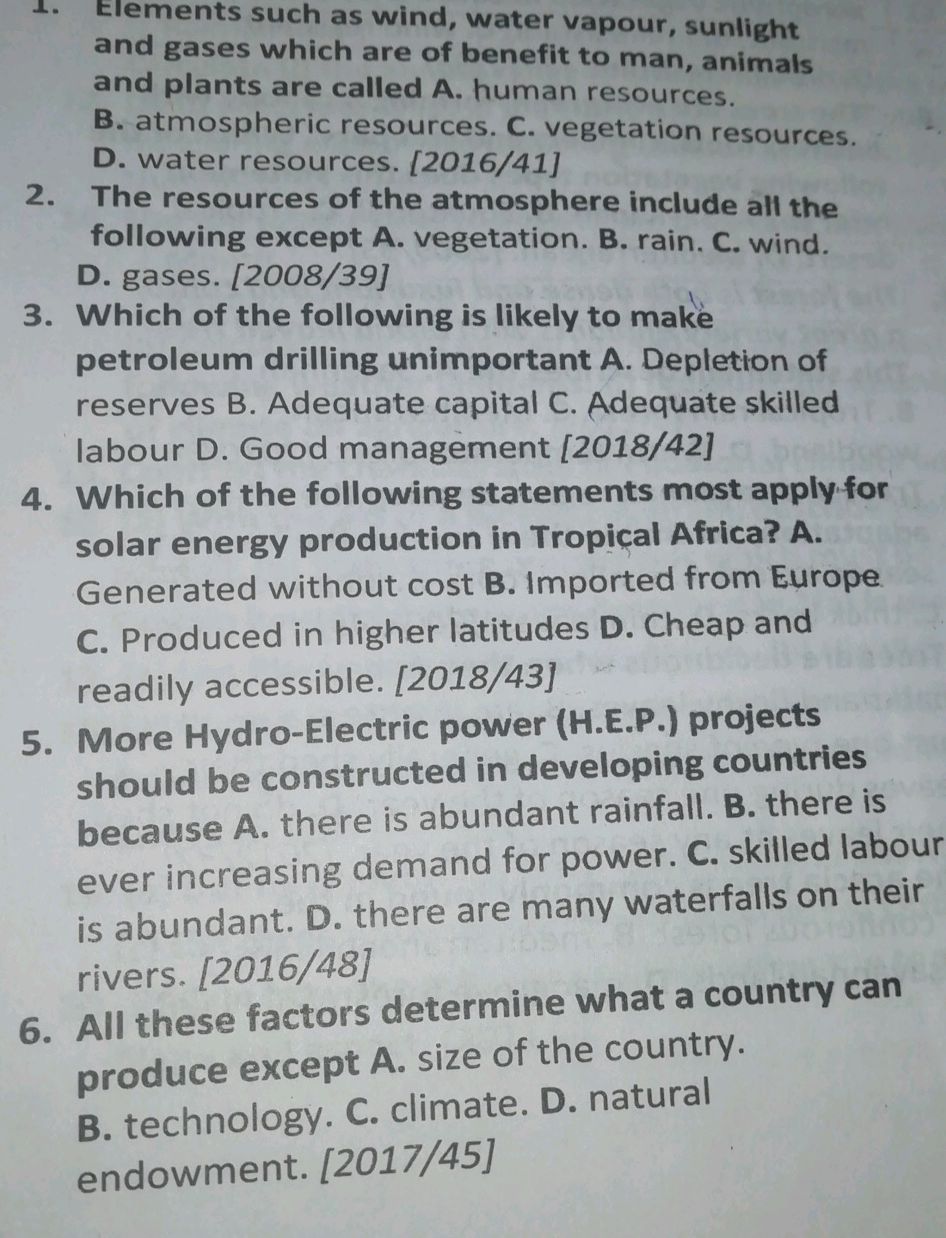 1. Elements such as wind, water vapour, | StudyX