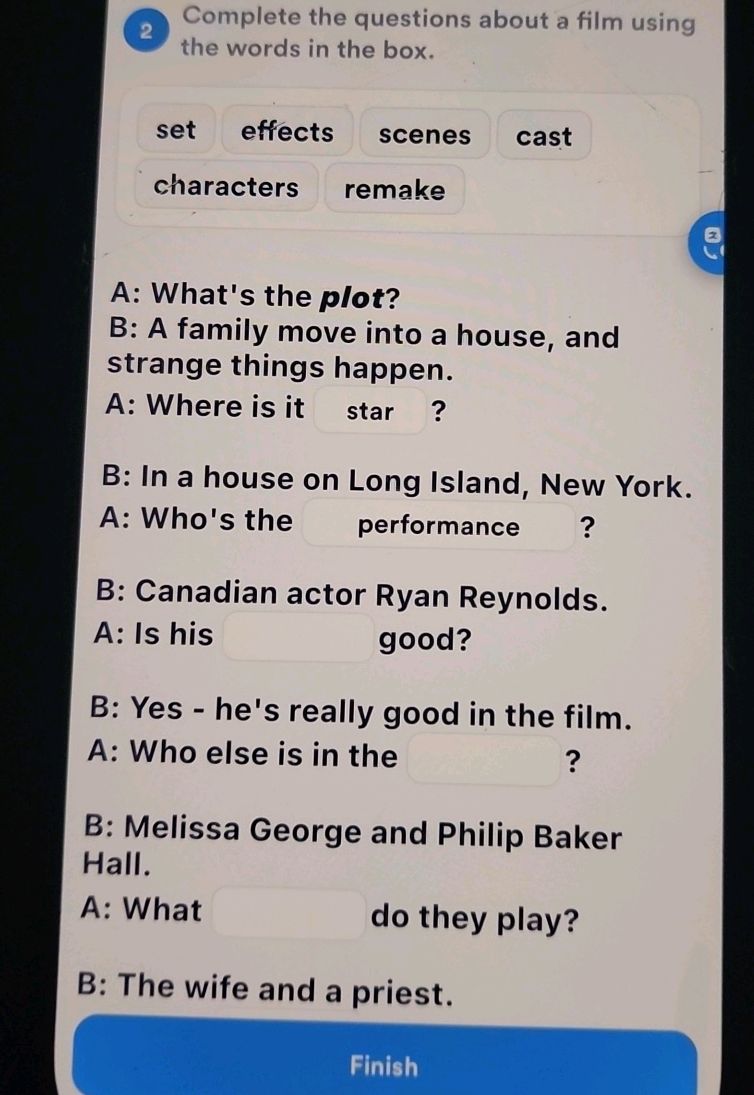 Complete the questions about a film using | StudyX