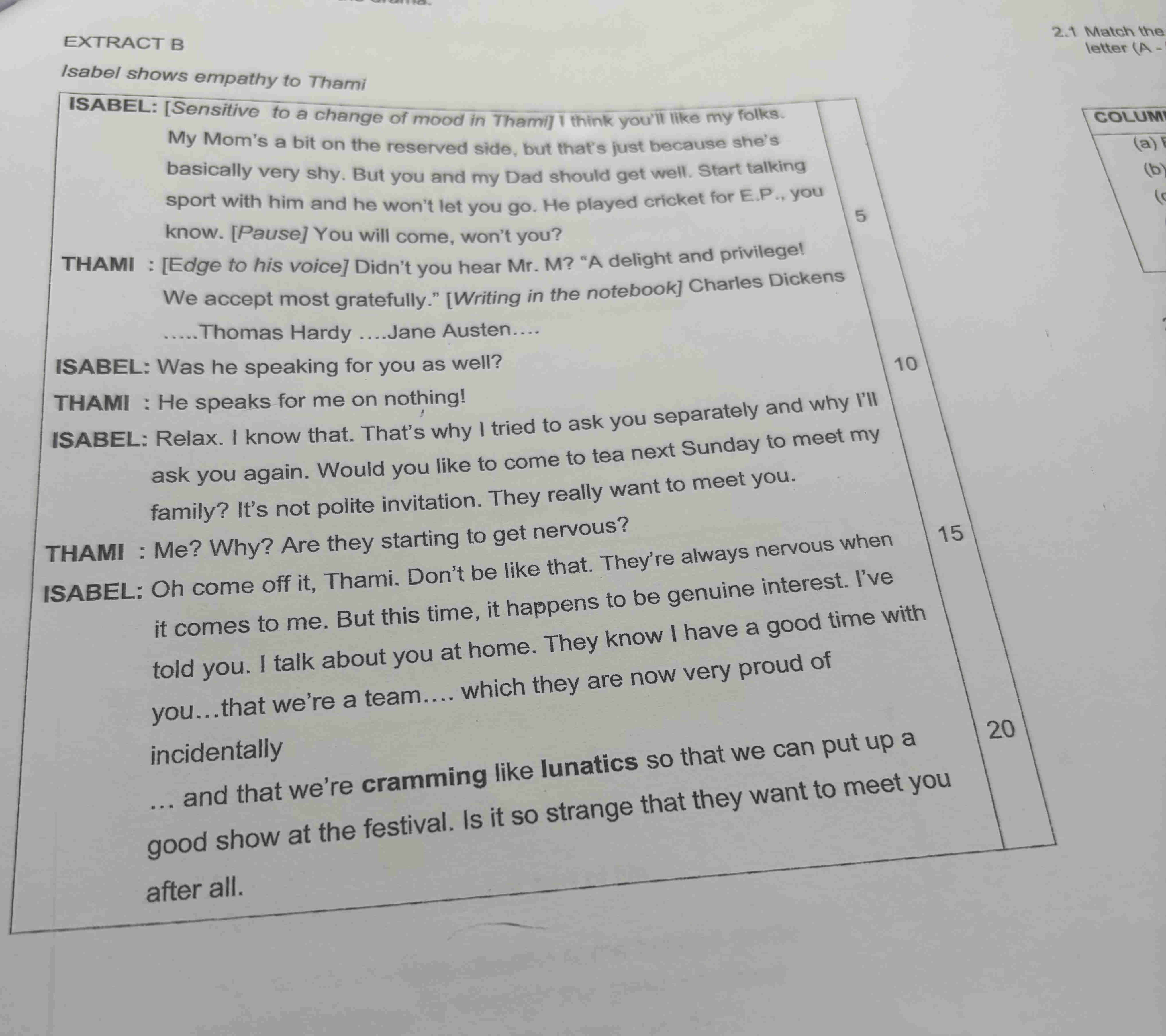 EXTRACT B Isabel shows empathy to Thami | StudyX