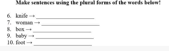 Make sentences using the plural forms of the | StudyX