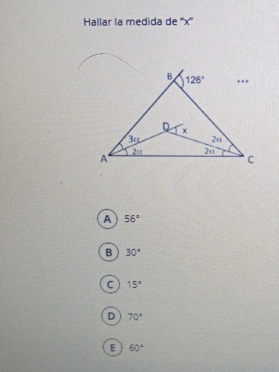 Hallar la medida de "x" $ B = 126^ $ $ A | StudyX