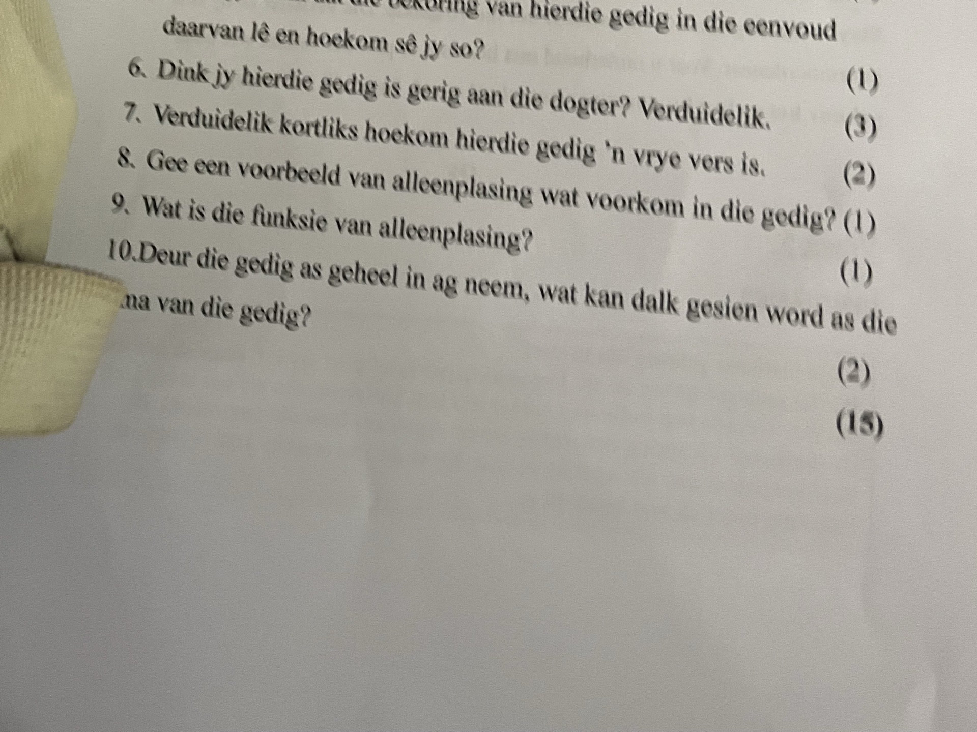 6. Dink jy hierdie gedig is gerig aan die | StudyX