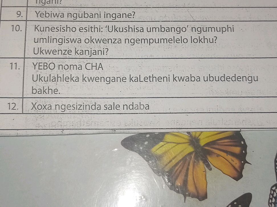 9. Yebiwa ngubani ingane? 10. Kunesisho | StudyX