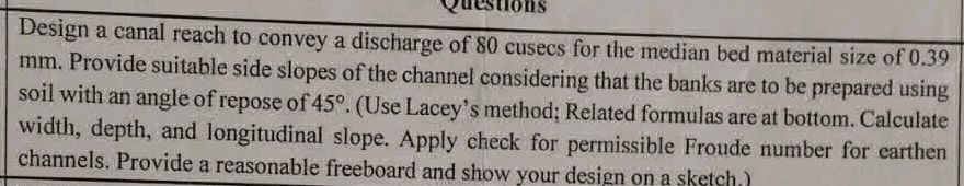 Design a canal reach to convey a discharge | StudyX