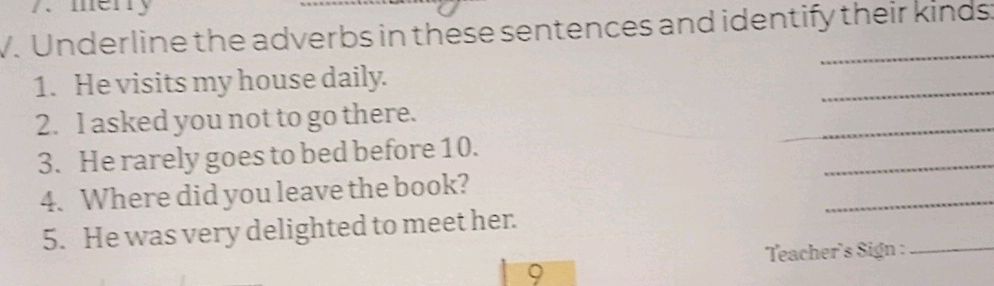 V. Underline the adverbs in these sentences | StudyX