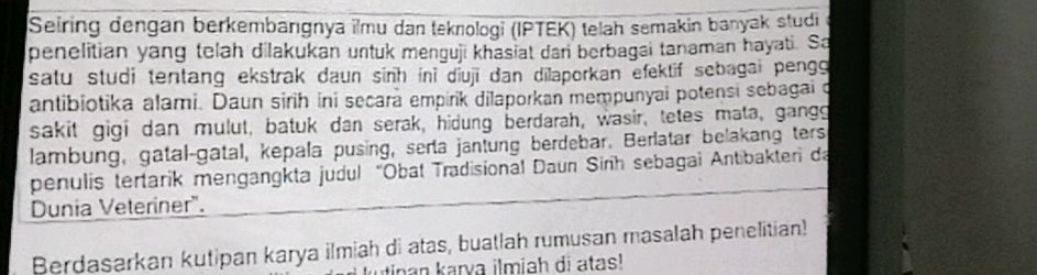 Berdasarkan kutipan karya ilmiah di atas, | StudyX