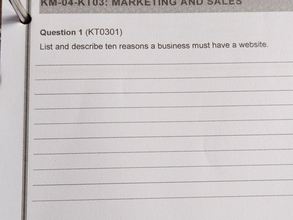 Question 1 (KT0301) List and describe ten | StudyX
