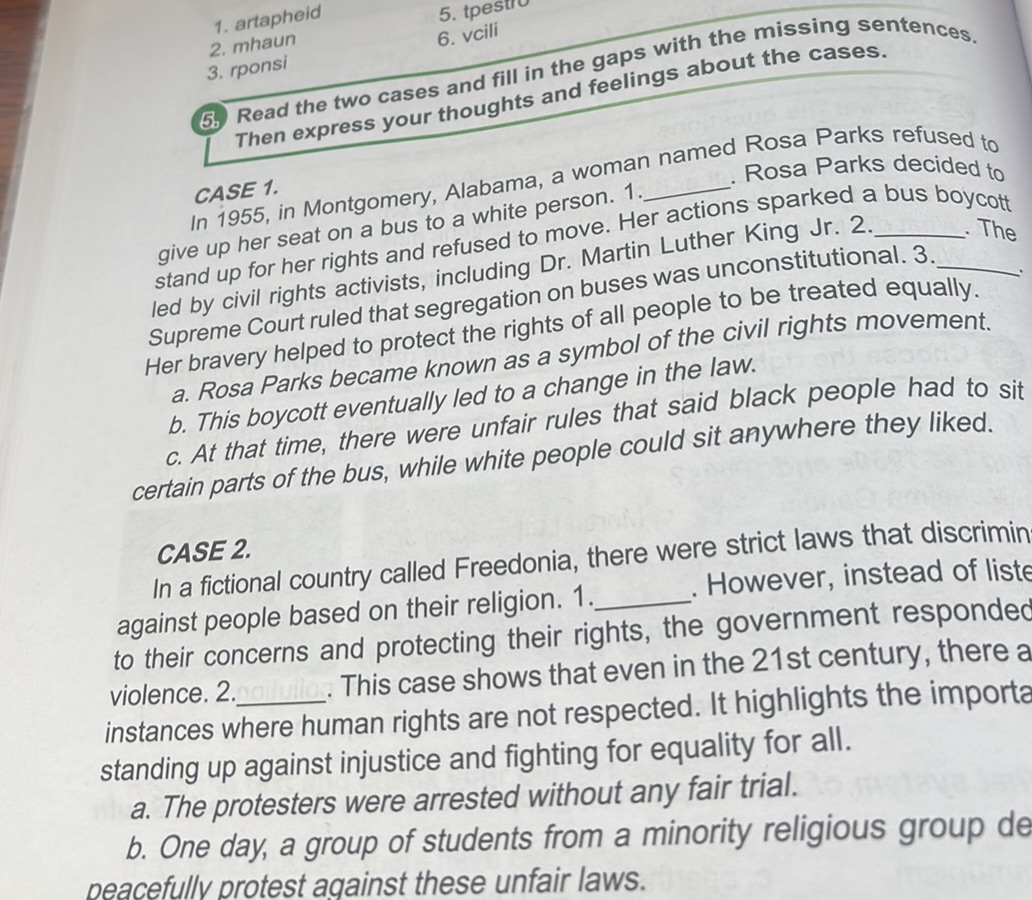 5. Read the two cases and fill in the gaps | StudyX