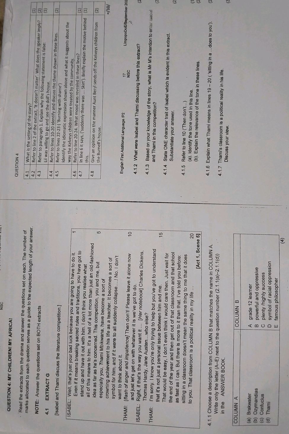 4.1 What is the setting of the story? (1) | StudyX
