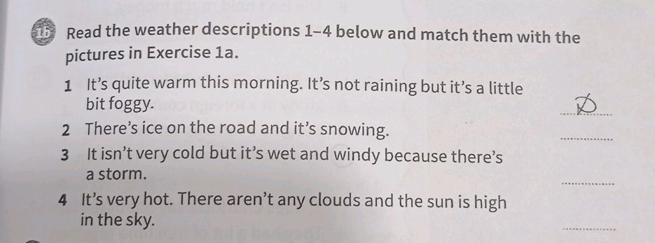 Read the weather descriptions 1-4 below and | StudyX