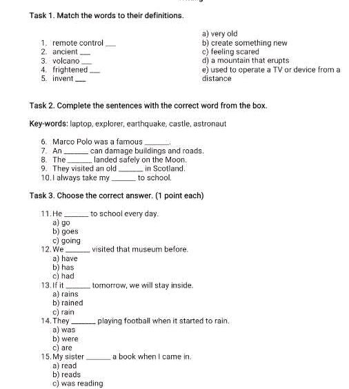 Task 1. Match the words to their | StudyX