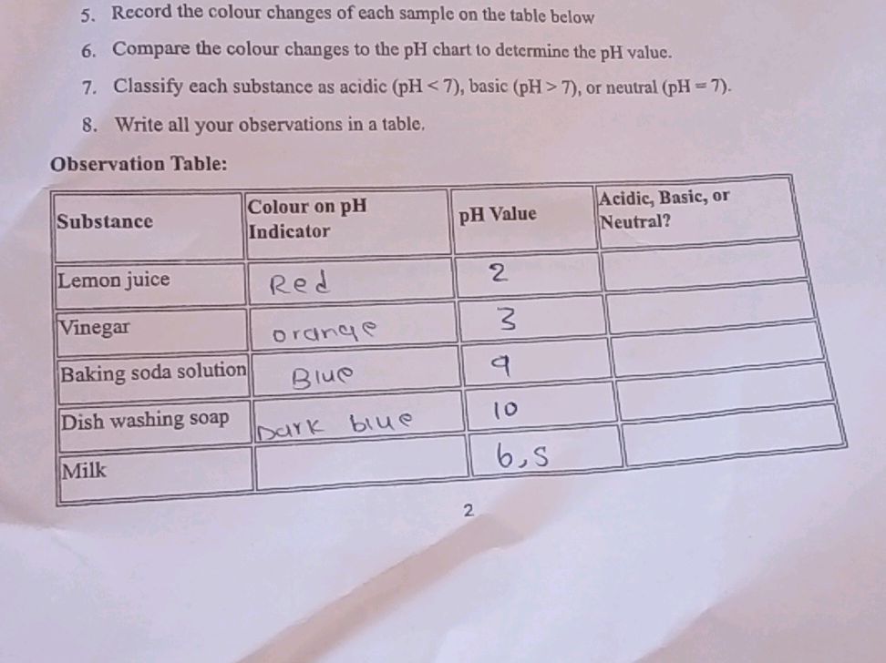 5. Record the colour changes of each sample | StudyX