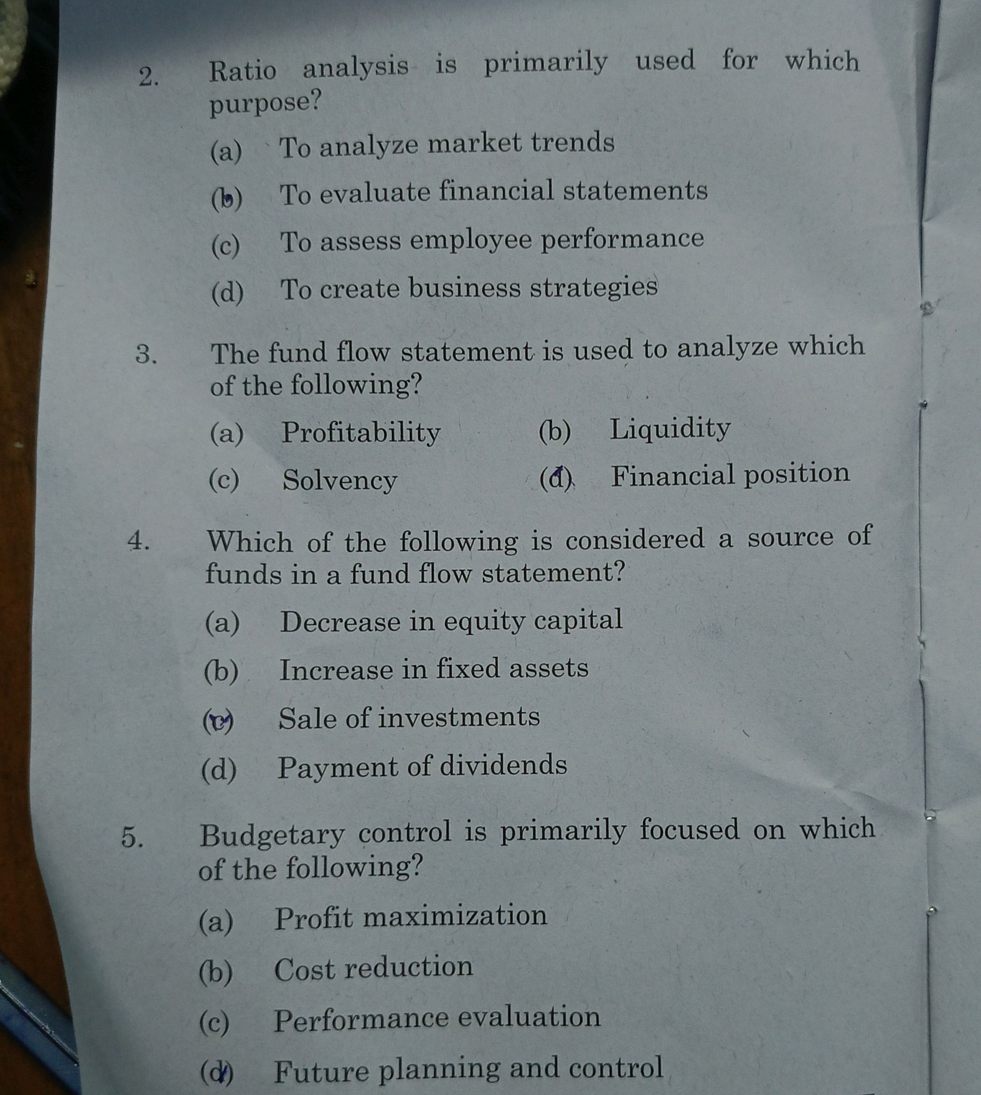 2. Ratio analysis is primarily used for | StudyX