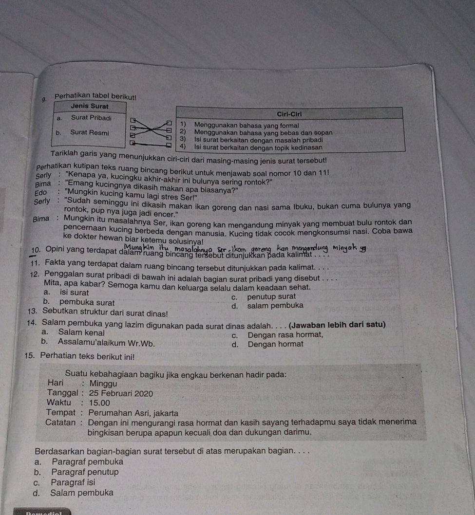 9. Perhatikan tabel berikut! | Jenis Surat | StudyX
