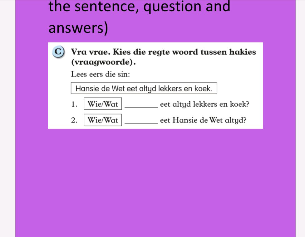 Vra vrae. Kies die regte woord tussen hakies | StudyX