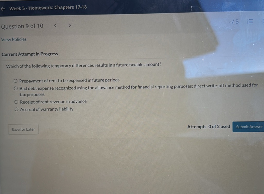 Which of the following temporary differences | StudyX