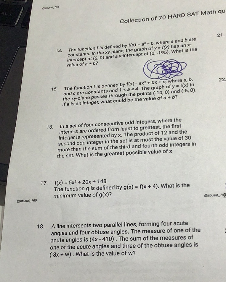 14. The function f is defined by $f(x) = ax | StudyX