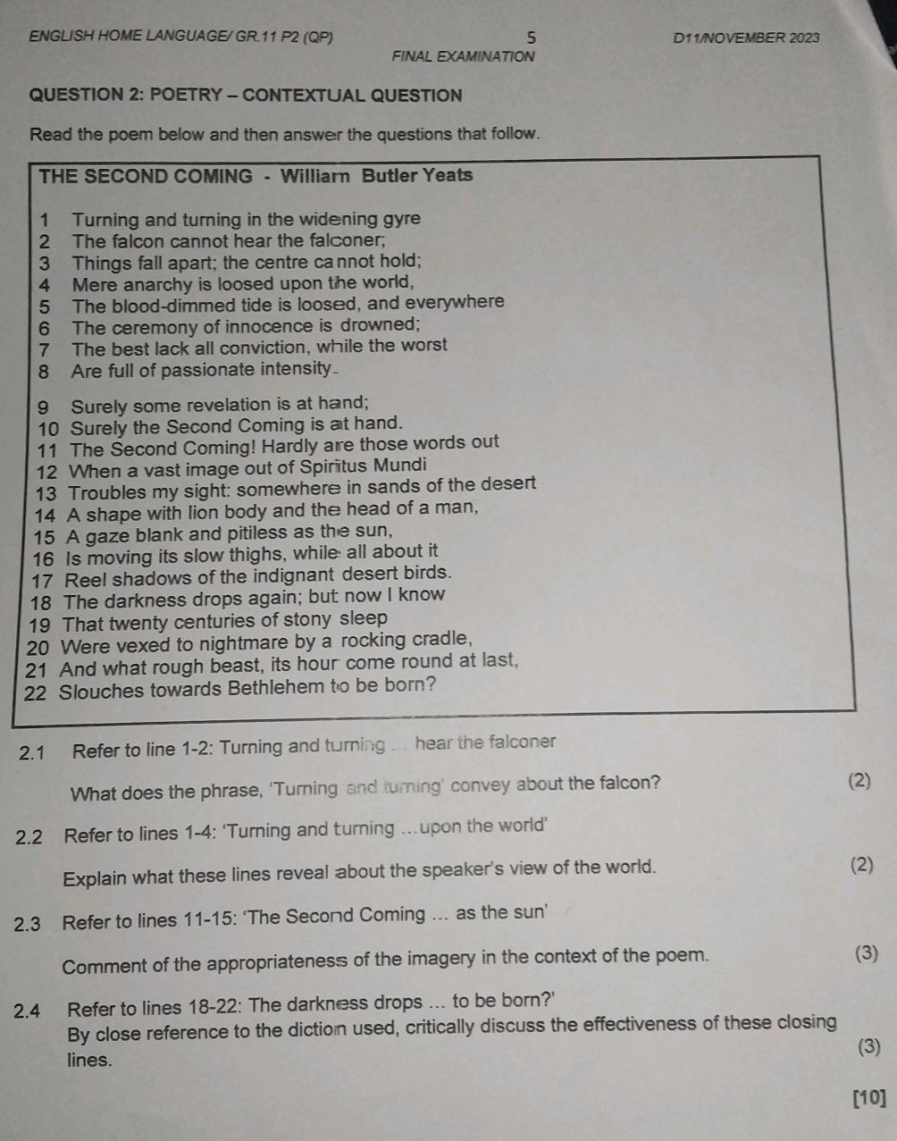 THE SECOND COMING - William Butler Yeats 1 | StudyX