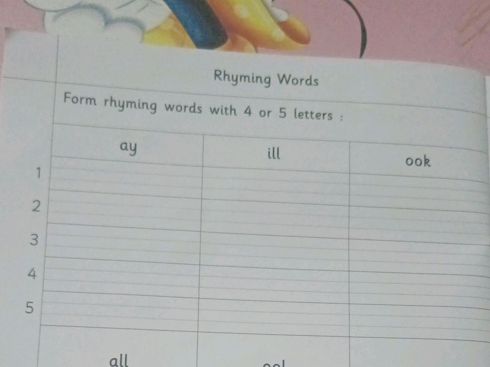Form rhyming words with 4 or 5 letters : ay | StudyX