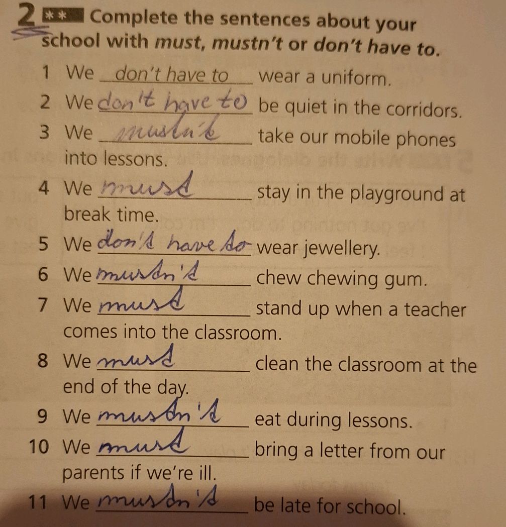 Complete the sentences about your school | StudyX