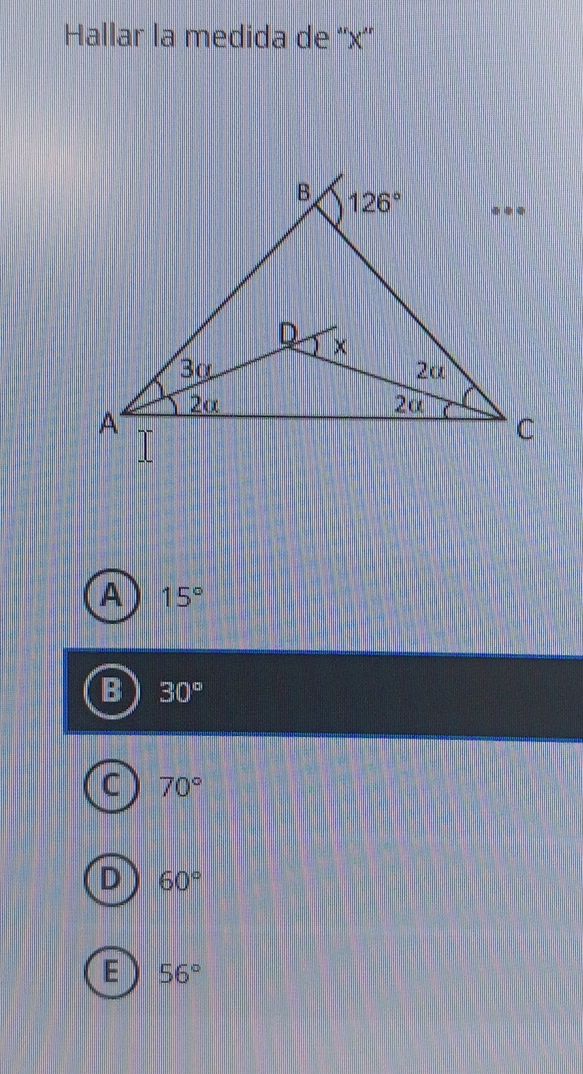 Hallar la medida de "x" $ B = 126^ $ $ A | StudyX