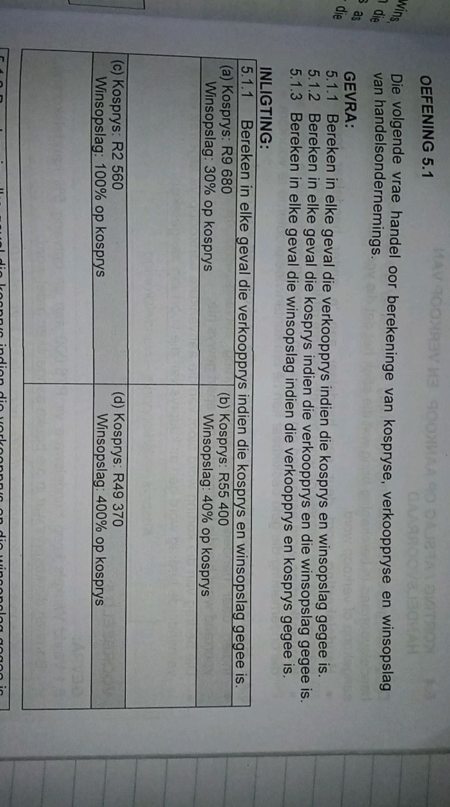 5.1.1 Bereken in elke geval die verkoopprys | StudyX