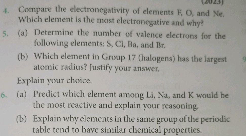 4. Compare the electronegativity of elements | StudyX