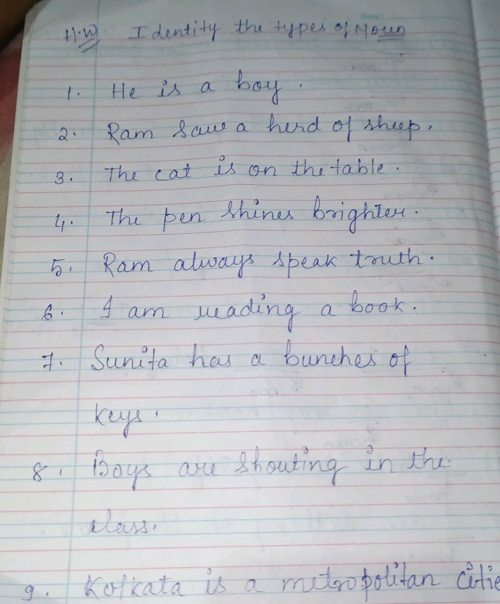 Identify the types of Noun. 1. He is a boy. | StudyX