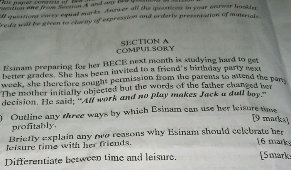 Outline any three ways by which Esinam can | StudyX