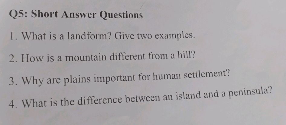 1. What is a landform? Give two examples. | StudyX