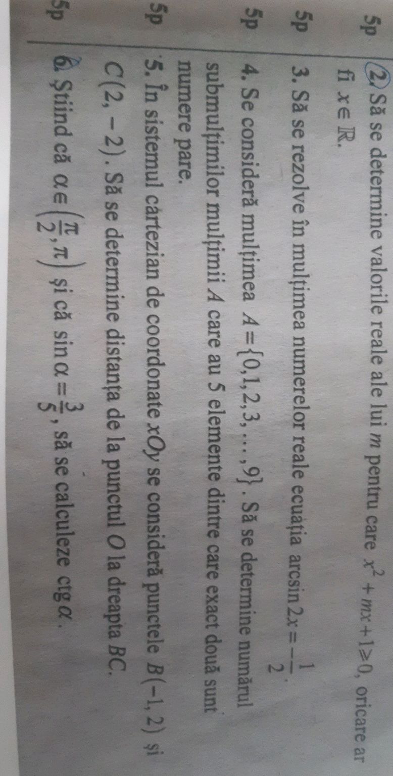 2. Să se determine valorile reale ale lui m | StudyX