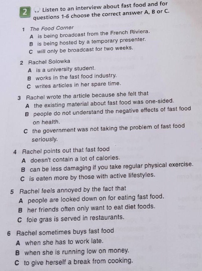 Listen to an interview about fast food and | StudyX