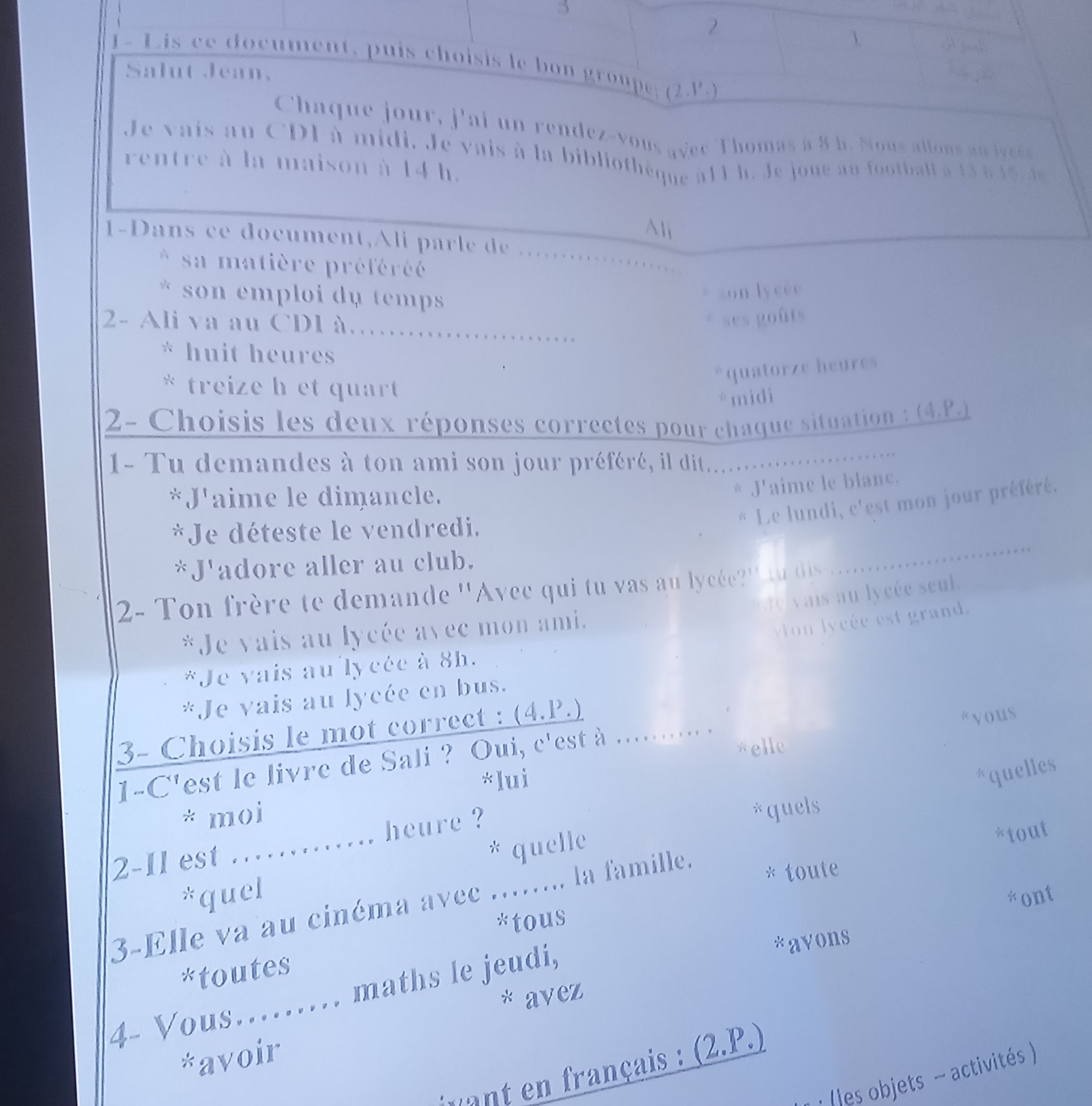 1- Lis ce document, puis choisis le bon | StudyX