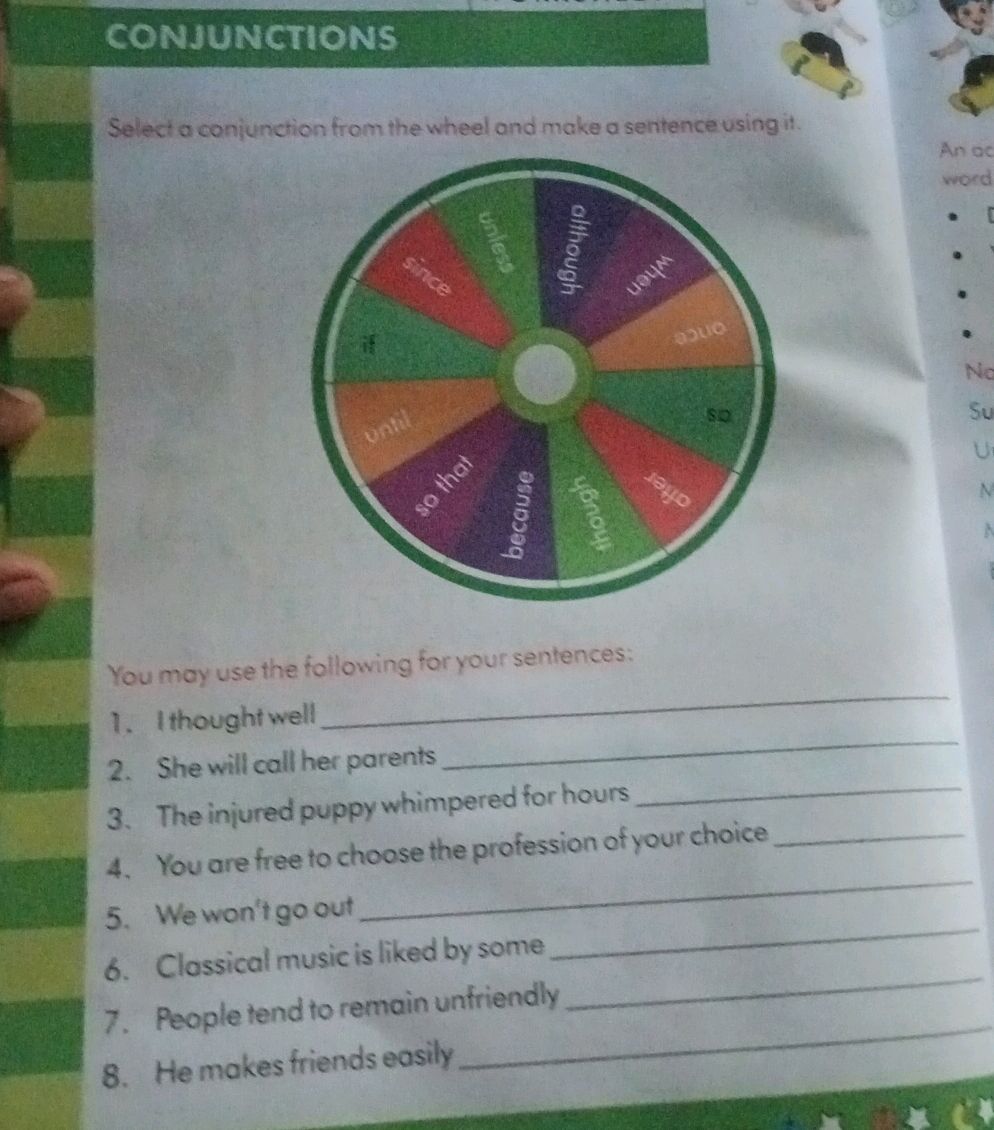 Select a conjunction from the wheel and make | StudyX