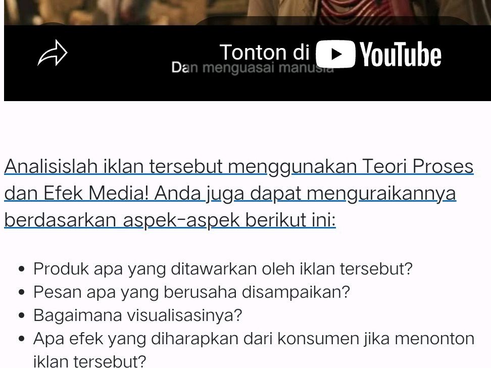 Analisislah iklan tersebut menggunakan Teori | StudyX