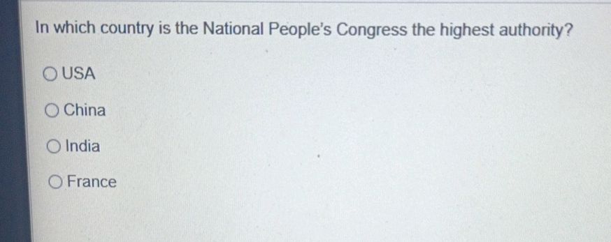 In which country is the National People's | StudyX
