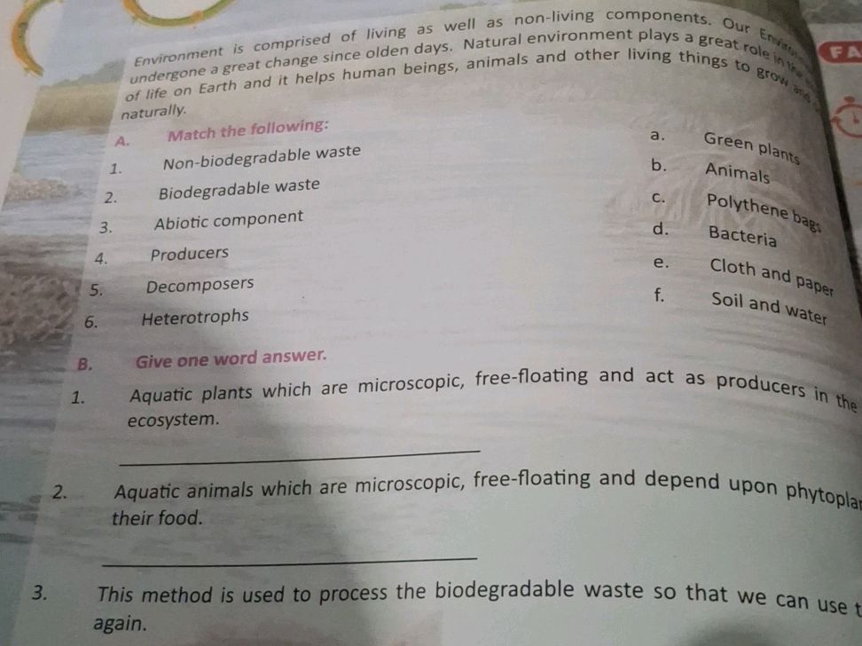 A. Match the following: 1. Non-biodegradable | StudyX