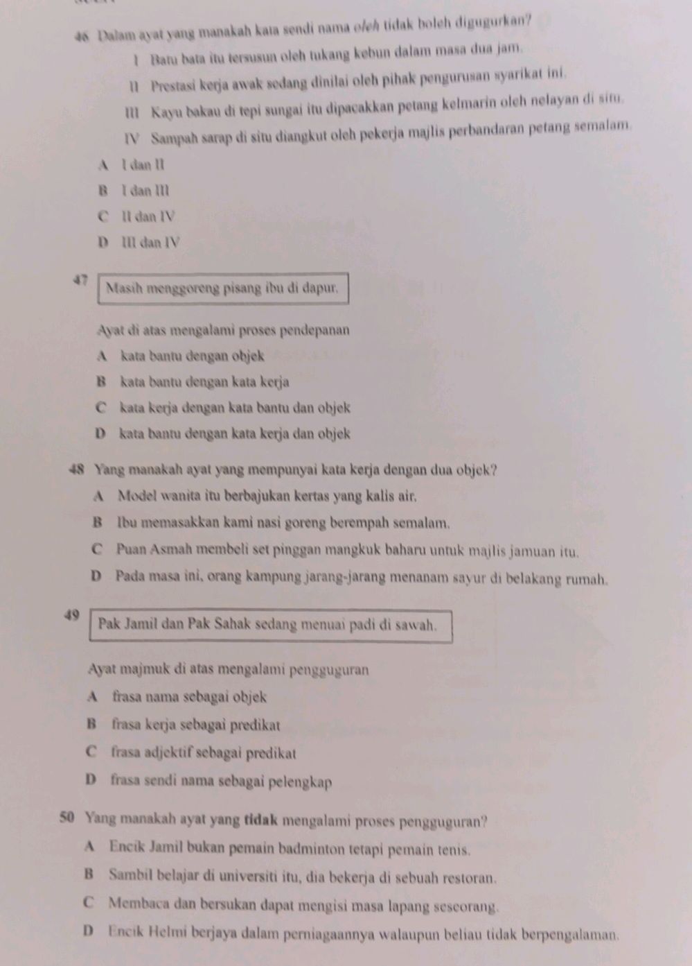 46. Dalam ayat yang manakah kata sendi nama | StudyX