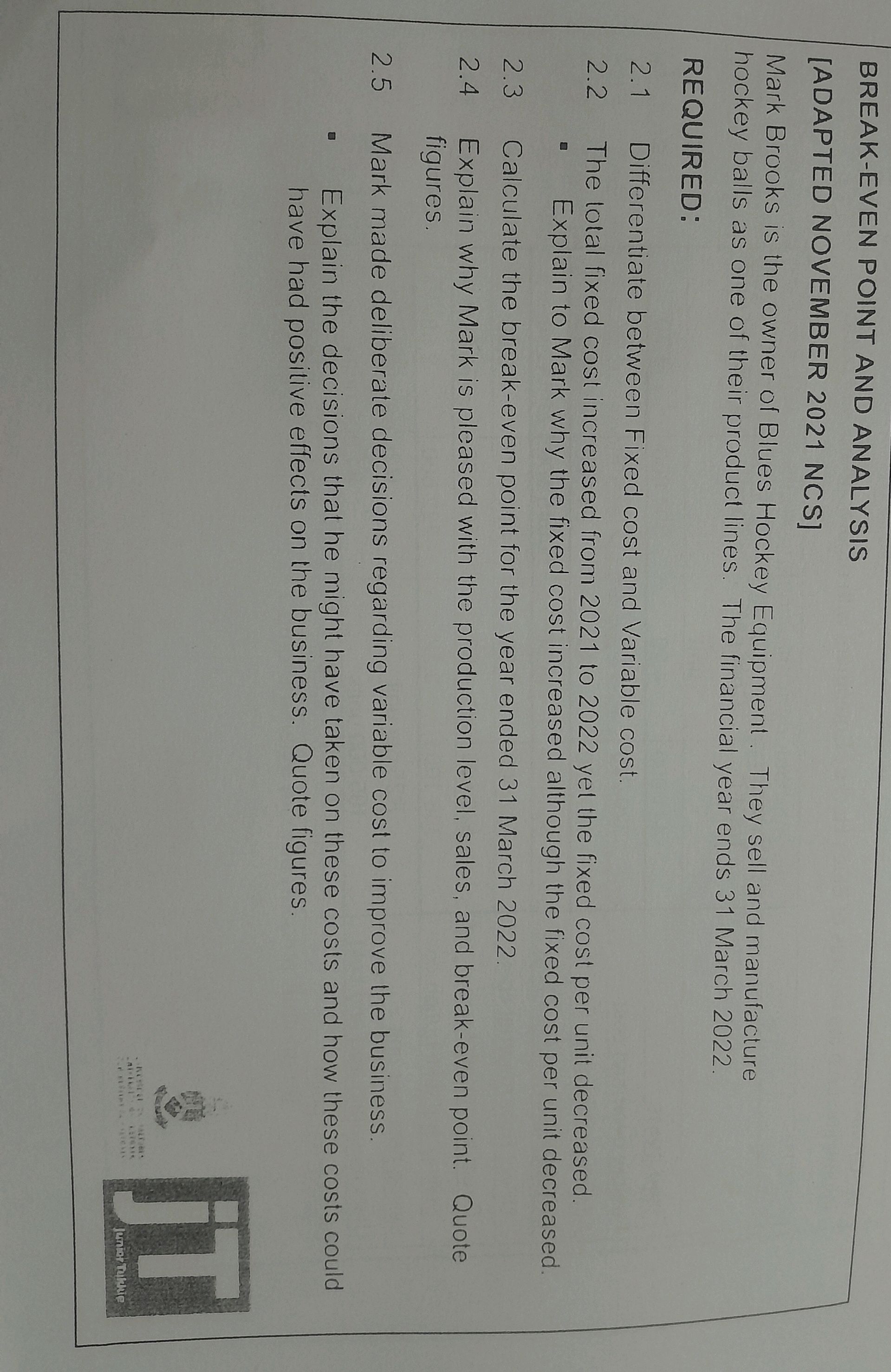 2.1 Differentiate between Fixed cost and | StudyX