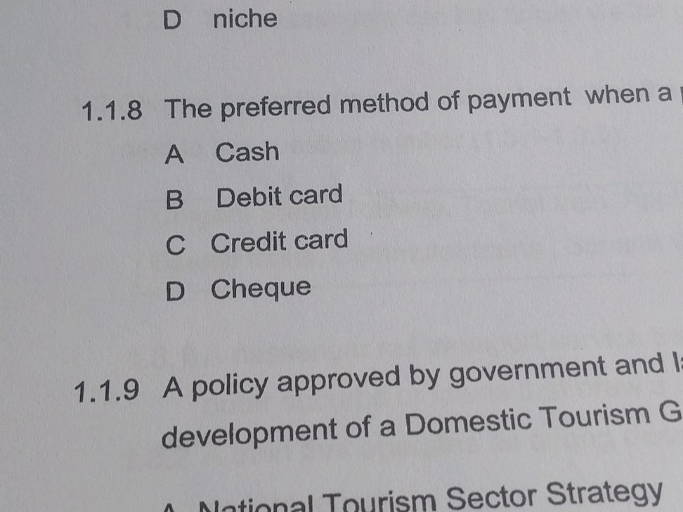 1.1.8 The preferred method of payment when a | StudyX