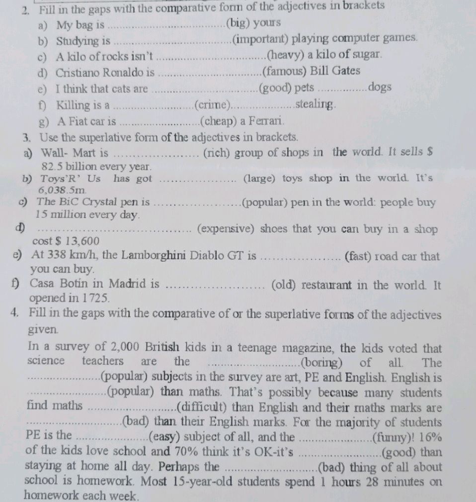 2. Fill in the gaps with the comparative | StudyX