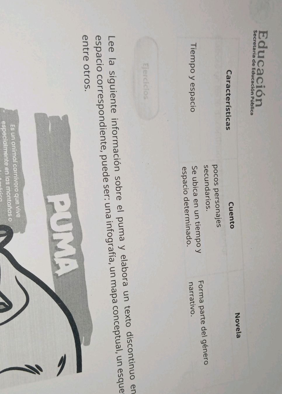 Lee la siguiente información sobre el puma y | StudyX